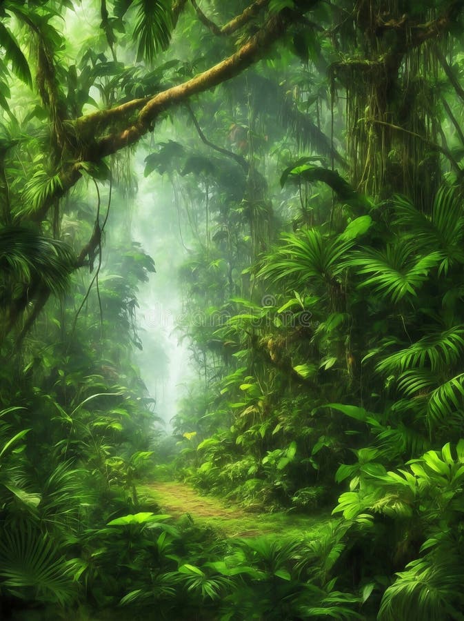 Green Jungle Background, Generative AI Illustration Stock Illustration ...