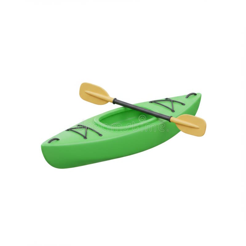 Green Kayak with Paddle on White Background Stock Illustration ...