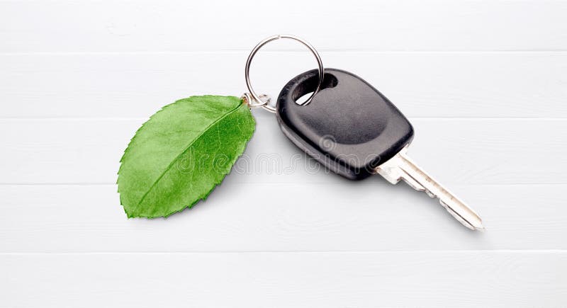 Car Key with Green Leaf on White Stock Image - Image of ekomobil, grey ...