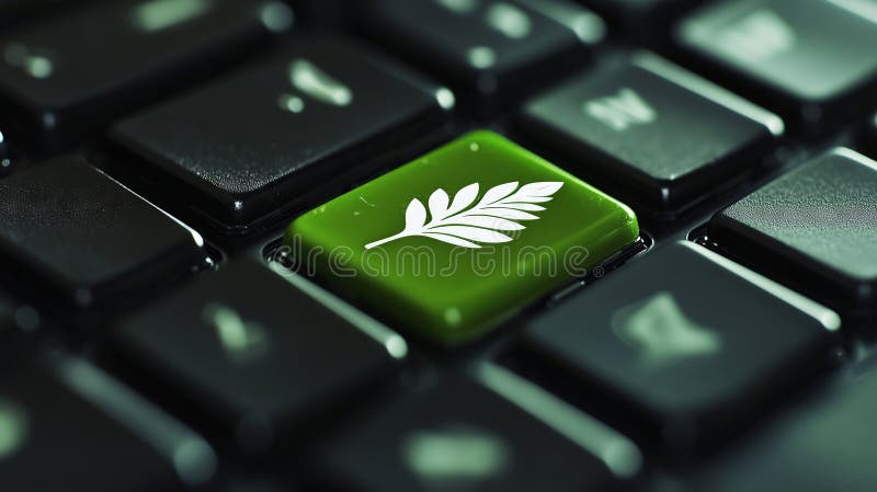 Green Key with Leaf Symbolizing Environmental Awareness on Keyboard ...