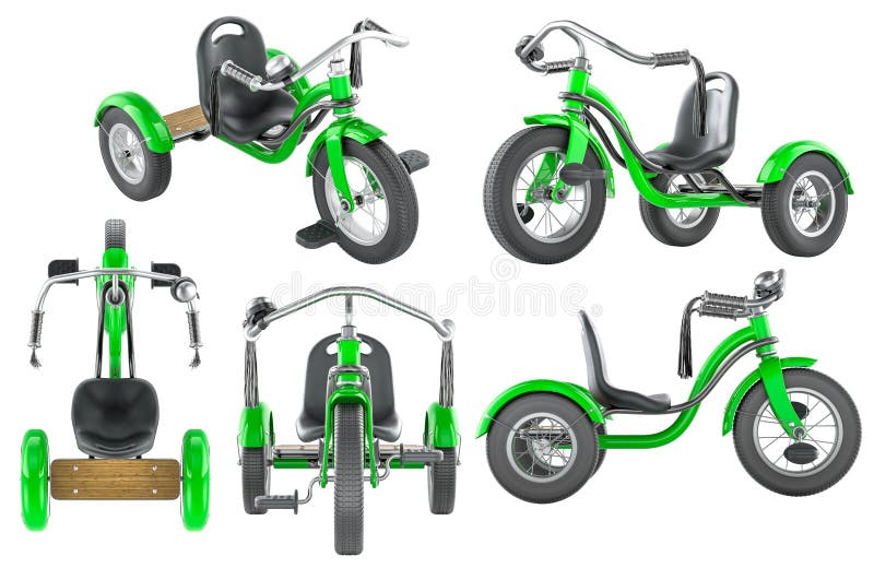 Green Kids Tricycle from Multiple Angles. 3D Rendering Stock ...