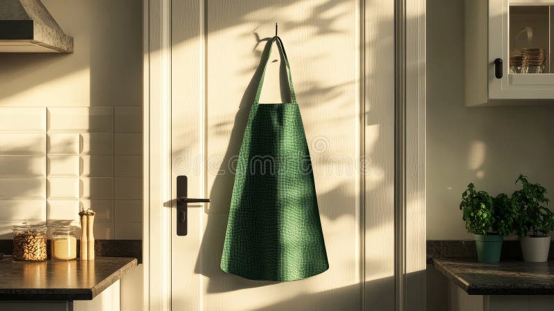 Green Kitchen Apron Hanging on a Door Stock Illustration - Illustration ...