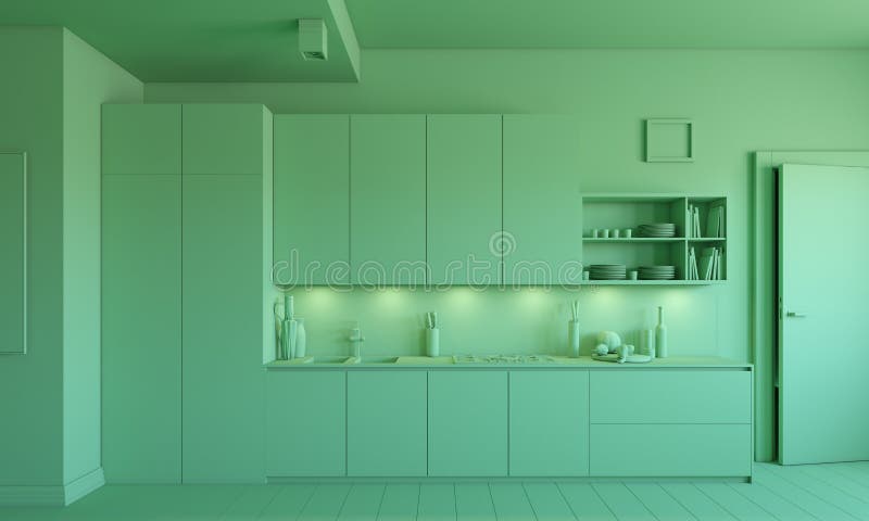 Green kitchen interior stock illustration. Illustration of home - 246579546