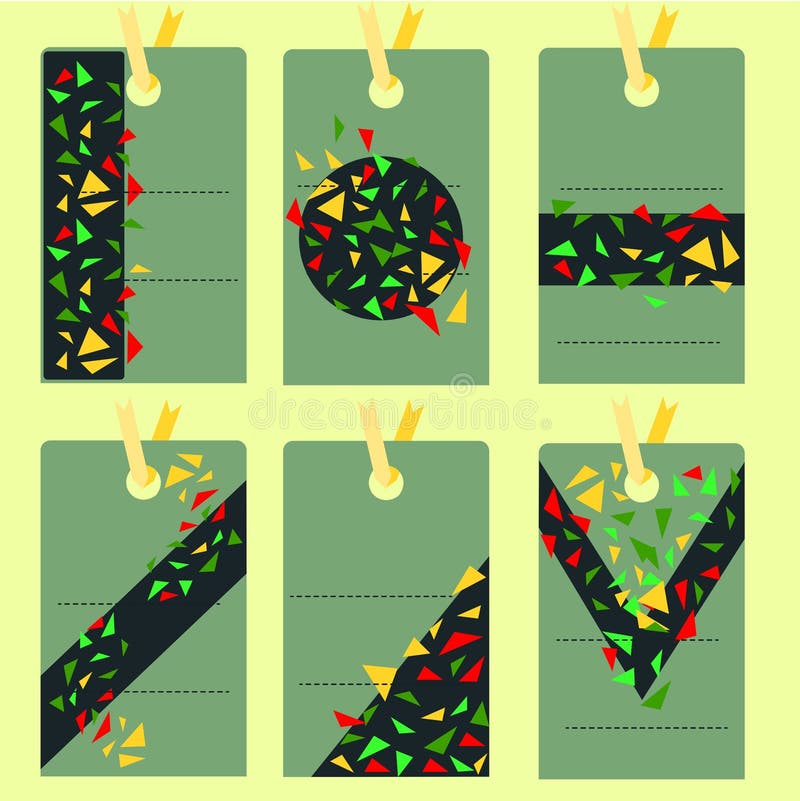 Green Labels with Triangles of Different Sizes and Colors Yellow with ...