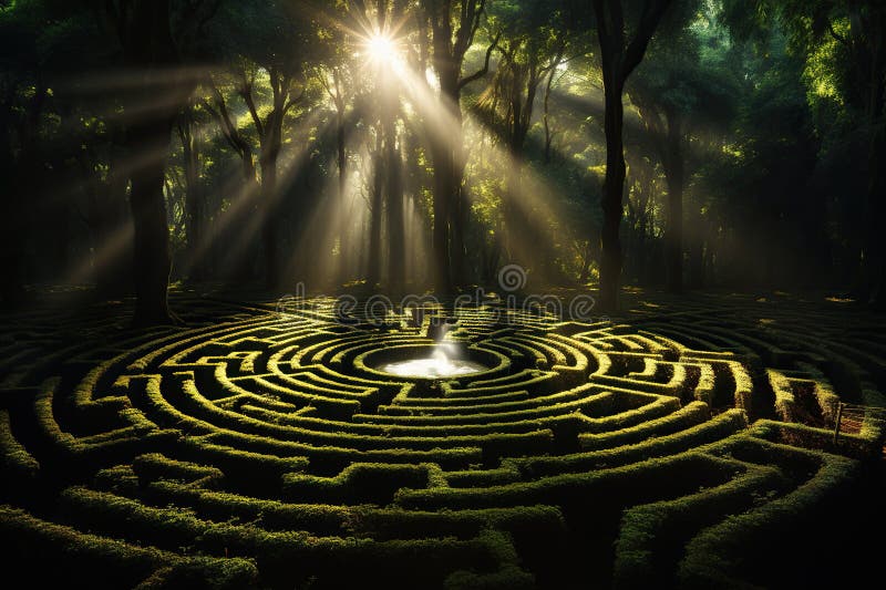 Green Labyrinth in a Large Forest in the Sun. Generated by Artificial ...