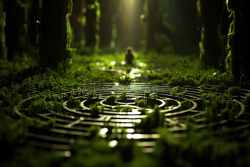 Green Labyrinth with a Light Source in the Center. Concept of Finding ...