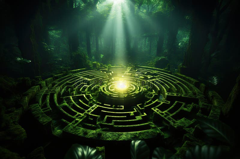 Green Labyrinth with a Light Source in the Center. Generative AI Stock ...