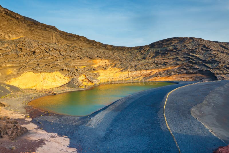 Green Lagoon at El Golfo, Lanzarote Stock Image - Image of blue ...