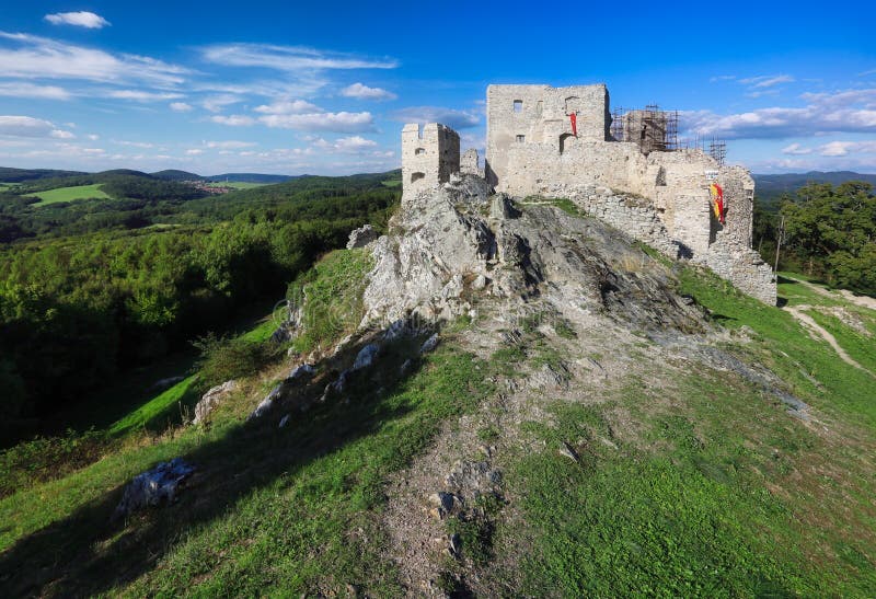 Green Landscape with Castle Hrusov in Slovakia Stock Photo - Image of ...