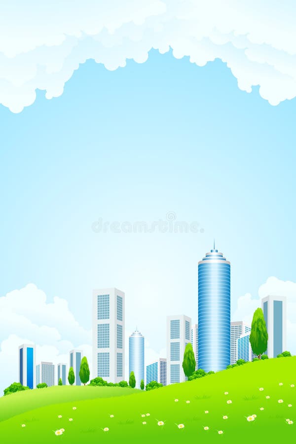 Green landscape with city stock vector. Illustration of design - 20193277