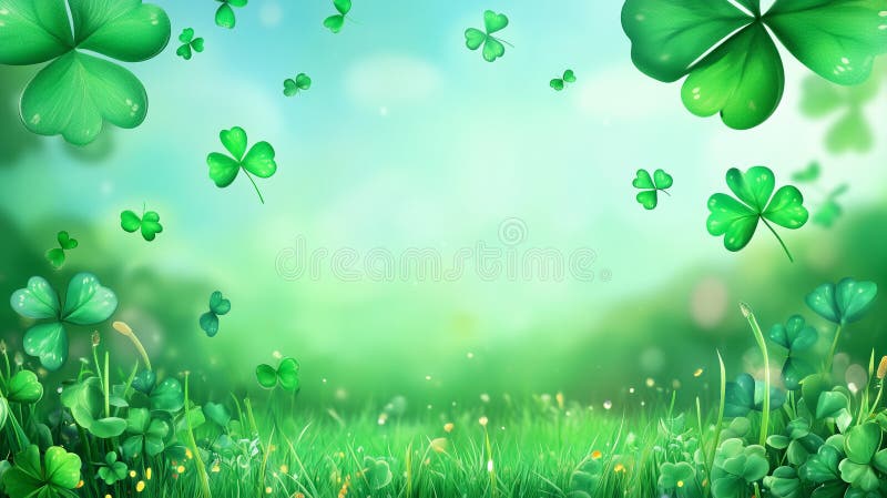 Green Landscape with Clover in the Foreground and a Background of Light ...