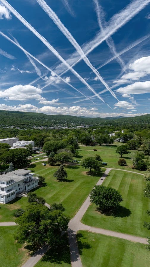 Green Landscape of Features Buildings, Trees, and a Digital Network ...