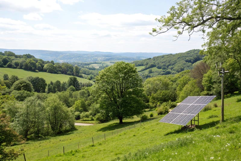 Green Landscape with Solar Panel Stock Illustration - Illustration of ...