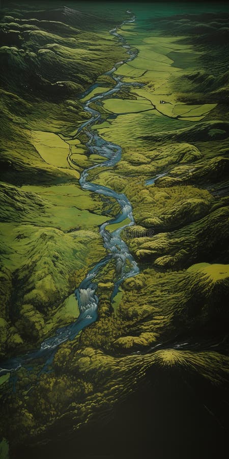 Green Landscape with River. Generative AI Stock Illustration ...