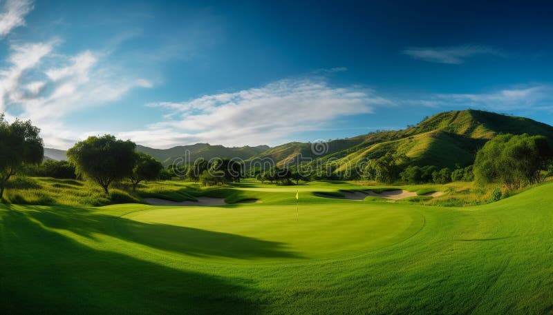 Green Landscape, Tranquil Golf Course, Idyllic Nature Generated by AI ...