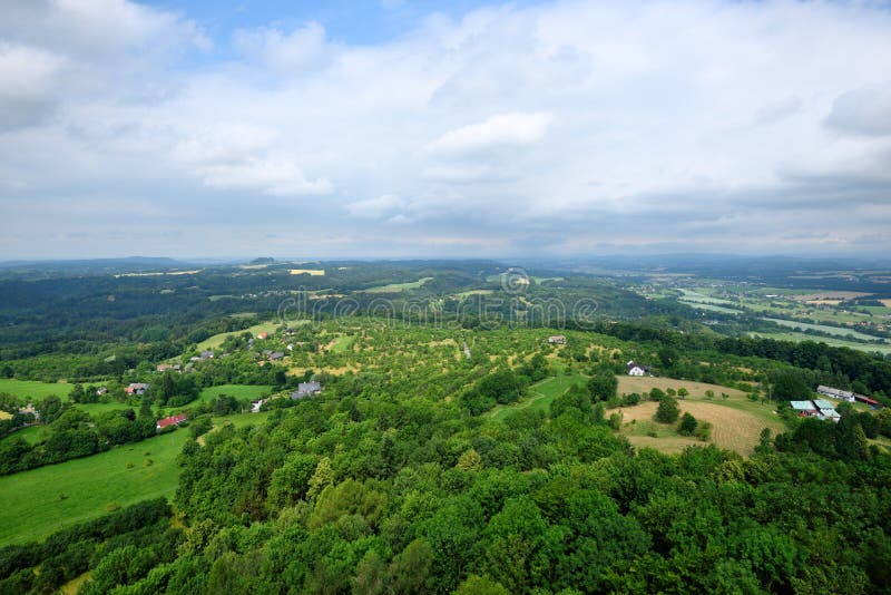Green Landscape with Trees and Scattered Houses Stock Image - Image of ...