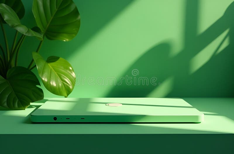 Green Laptop on Green Background.office Stock Image - Image of green ...