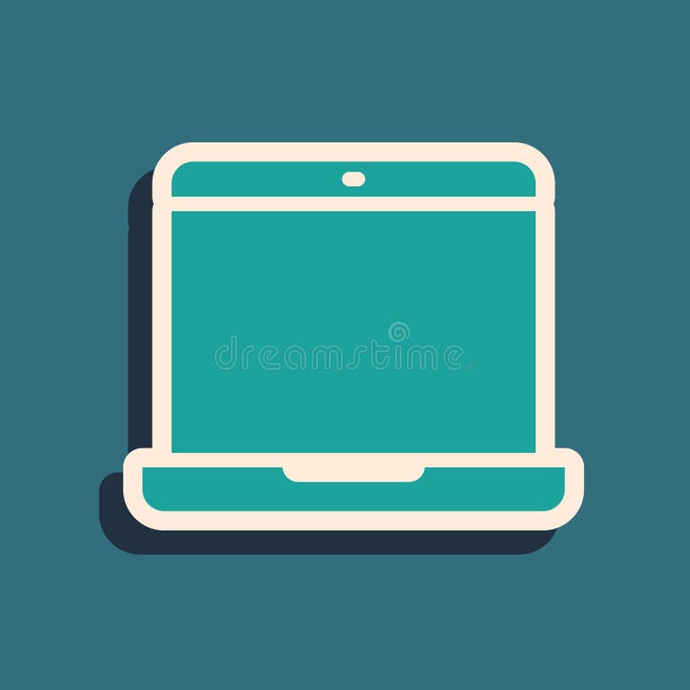 Green Laptop Icon Isolated on Green Background. Computer Notebook with ...