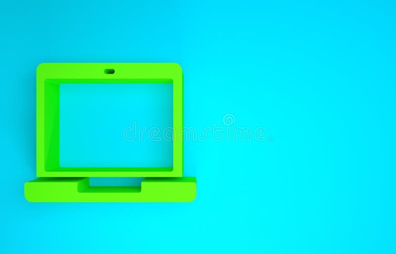 Green Laptop Icon Isolated on Blue Background. Computer Notebook with ...
