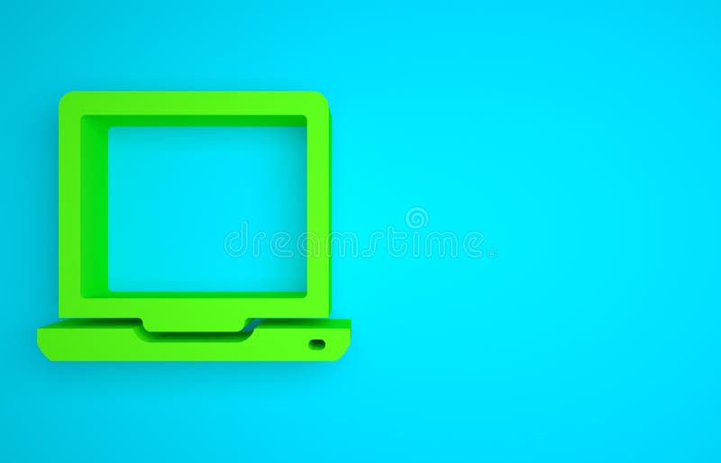 Green Laptop Icon Isolated on Blue Background. Computer Notebook with ...