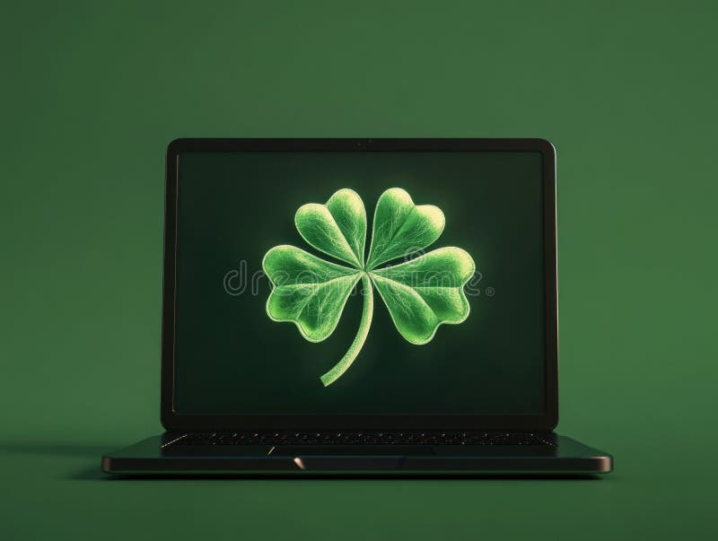 A Green Laptop Screen with a Clover Leaf on it Stock Illustration ...