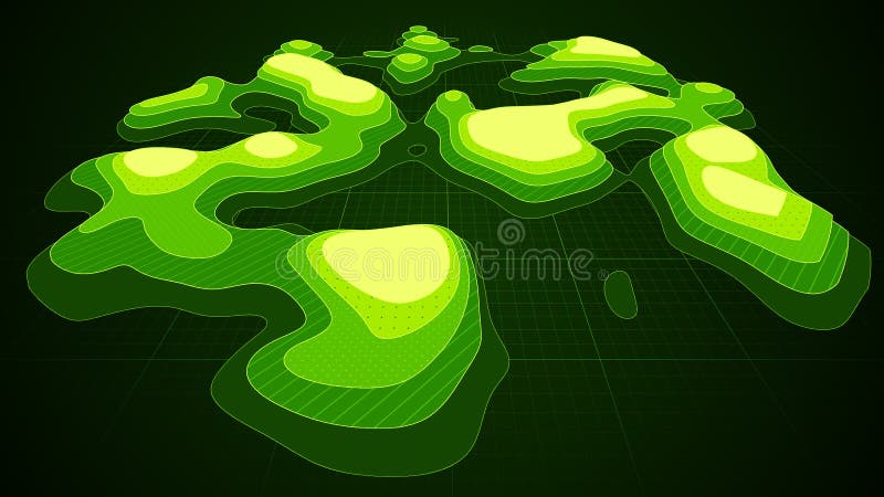 Green Layered Contour Map on Grid. Stylized Illustration Stock ...