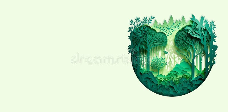Green Layered Diorama Papercut Forest Stock Illustration - Illustration ...