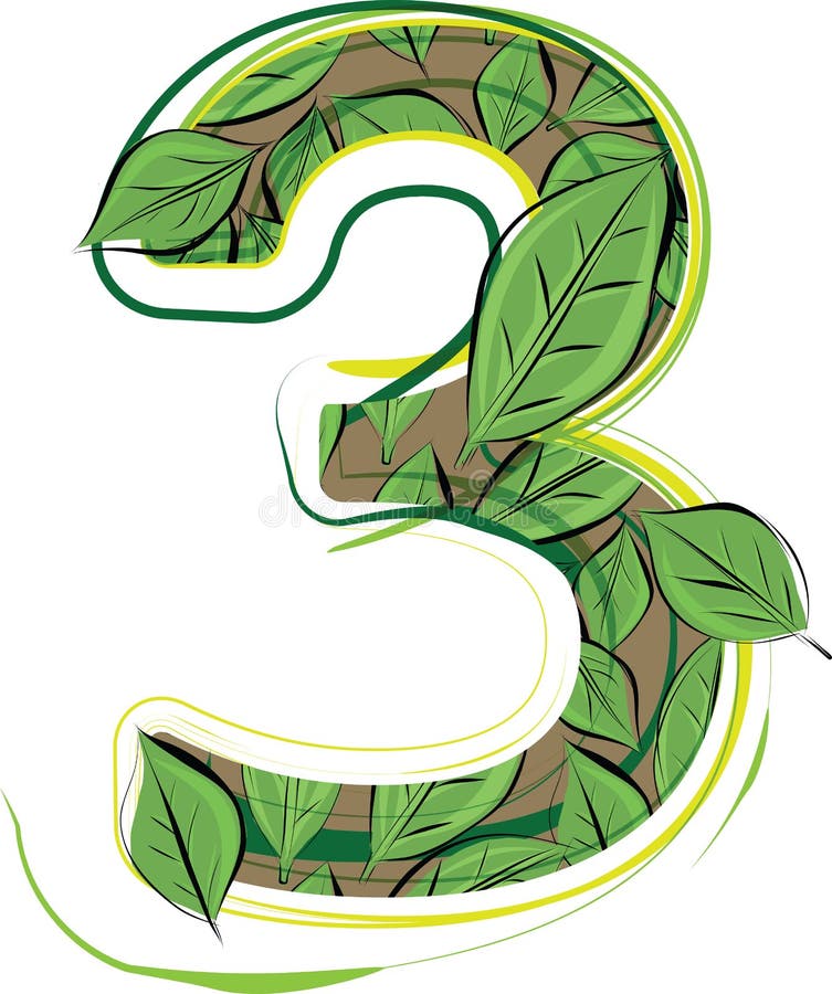 Green Leaf Alphabet Illustration Number 3 Stock Vector - Illustration ...