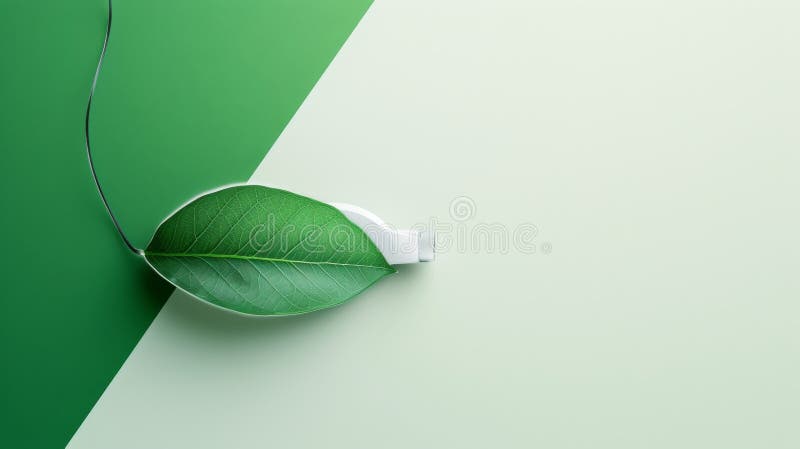 Green Leaf Attached To USB Drive on Modern Backdrop Stock Photo - Image ...