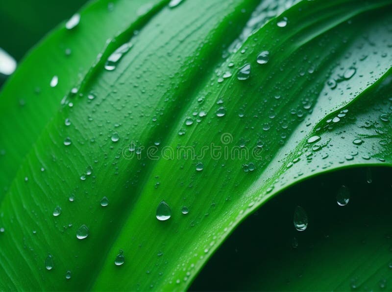 Green Leaf Background with Rain Drops .Generative AI. Stock ...