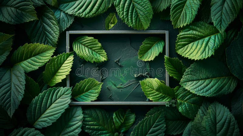 Green Leaf Background with Rectangular Frame Surrounded by Nature Stock ...