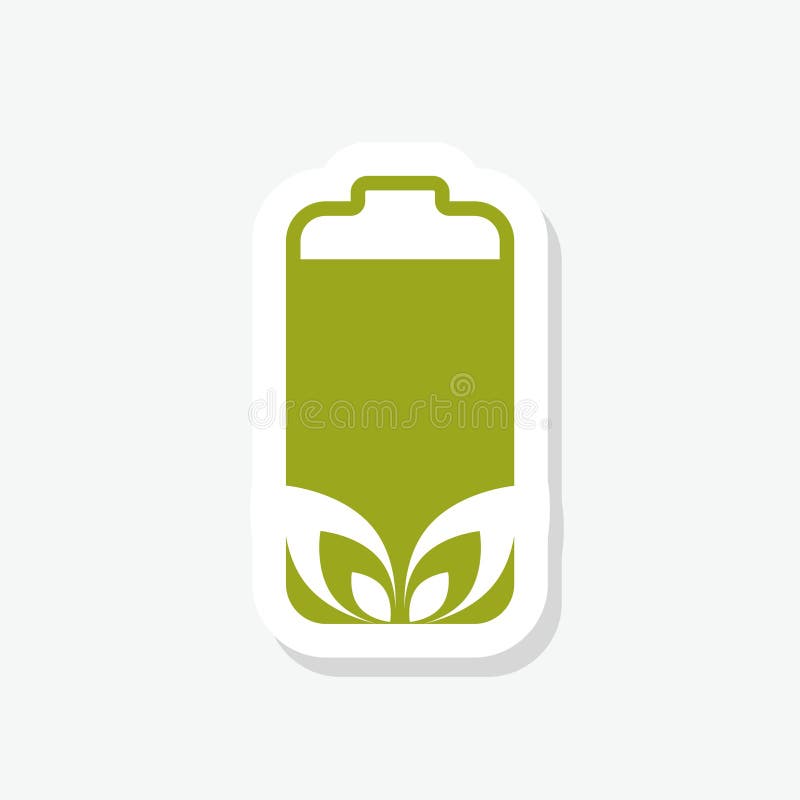 Green Leaf and Battery Sticker Icon Stock Vector - Illustration of ...