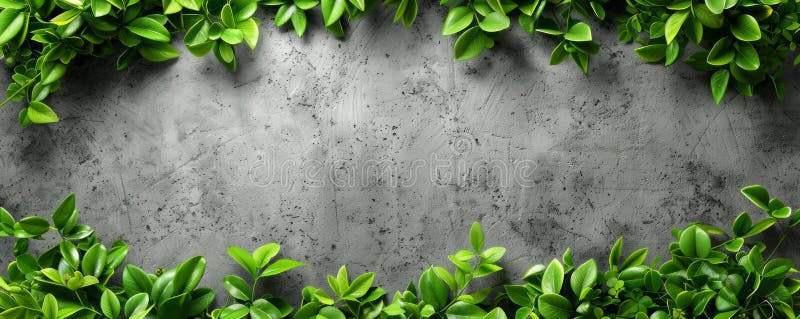 Green Leaf Border on Concrete Background Nature Themed Minimalistic ...