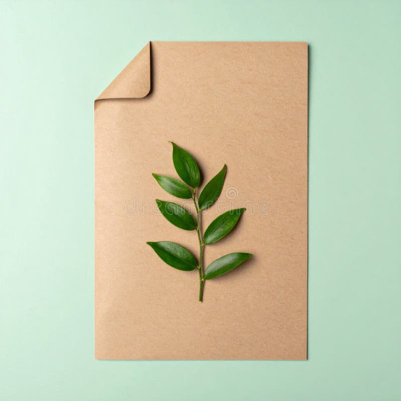 Green Leaf on Brown Paper on Mint Background Stock Illustration ...