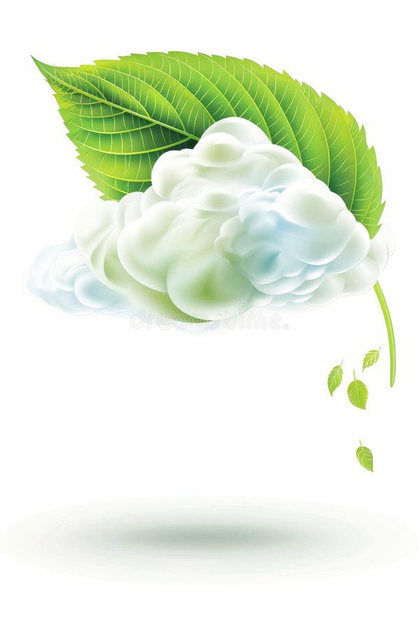Green Leaf Carrying a Fluffy White Cloud and Dropping Tiny Green Leaves ...