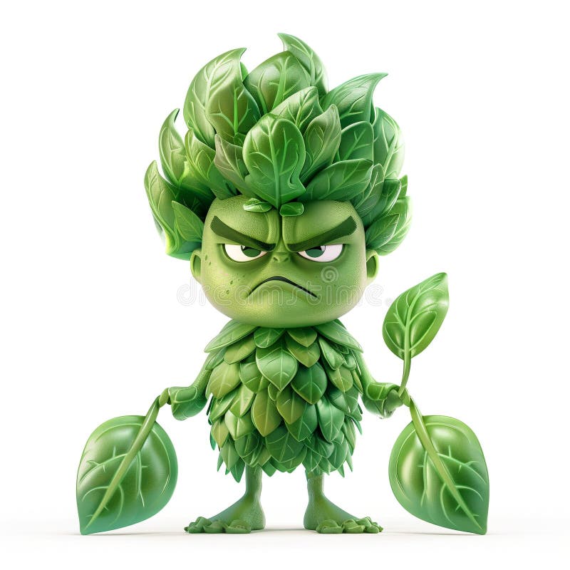 Green Leaf Character Standing Tall with Leafy Arms and an Attitude ...
