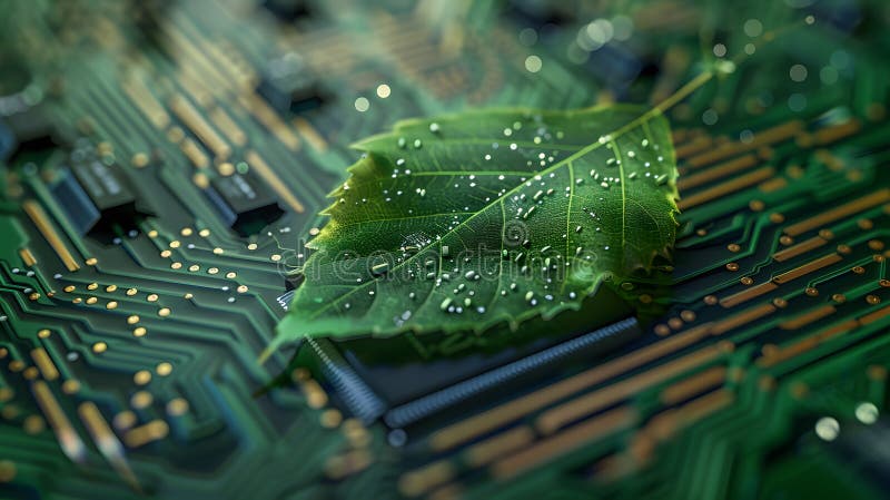Green Leaf on Circuit Board: Eco-Friendly Tech Concept Stock ...
