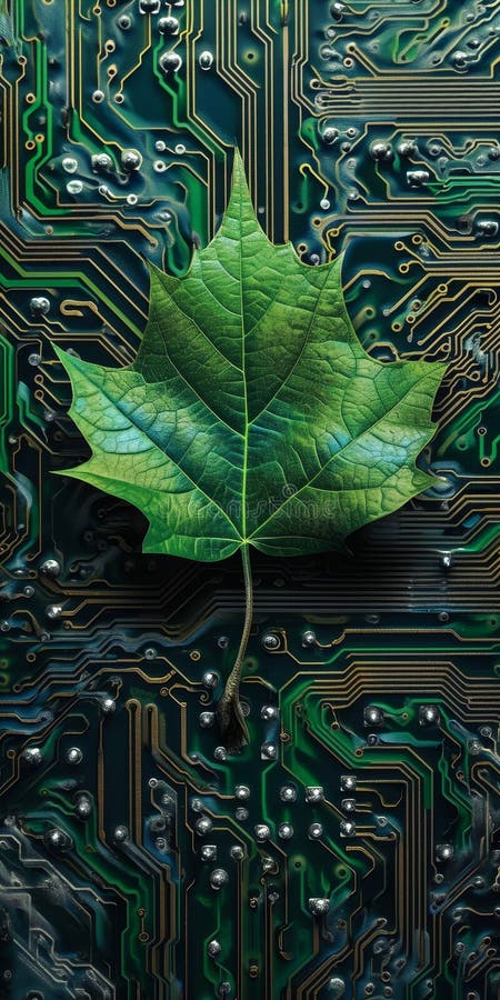 Green Leaf on a Circuit Board Representing Eco-friendly Technology ...