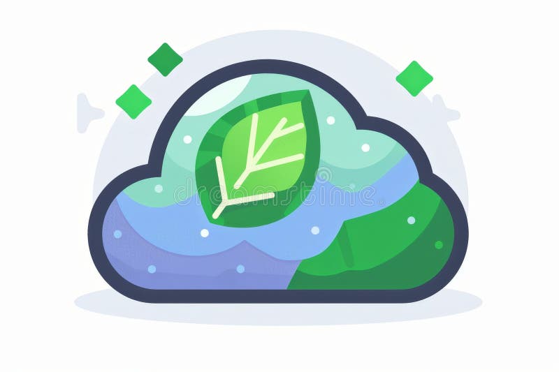 Green Leaf in Cloud Computing Icon, Sustainable Technology Concept with ...