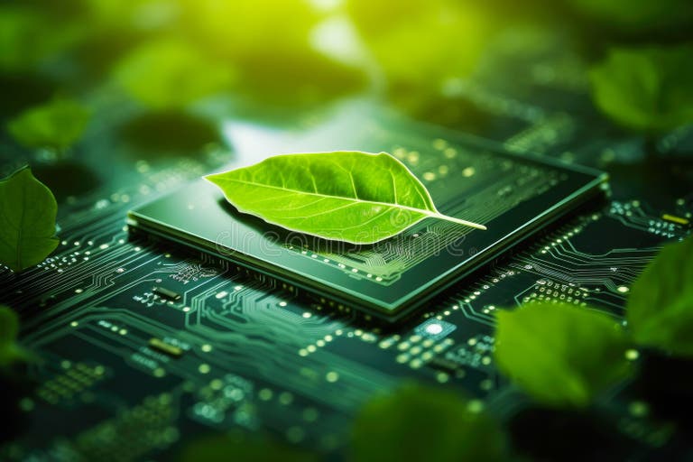 Green Leaf on Computer Circuit Board, Eco-friendly Technology ...