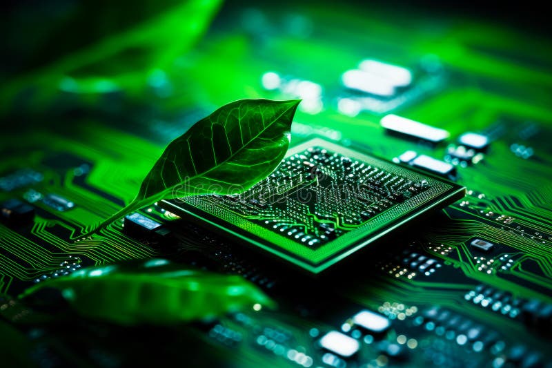 Green Leaf on Computer Circuit Board, Eco-friendly Technology ...
