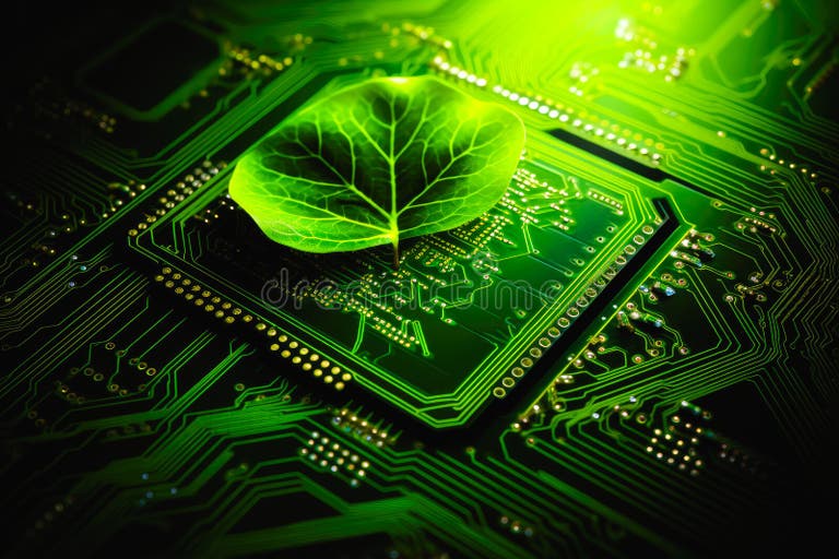 Green Leaf on Computer Circuit Board, Eco-friendly Technology ...