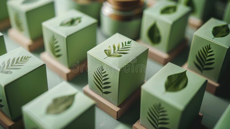 Green Leaf Design Packaging Boxes Stock Illustration - Illustration of ...