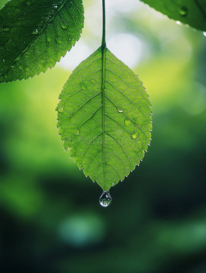 Green Leaf with Dew Drop in Macro Shot, Close-up. Stock Photo - Image ...
