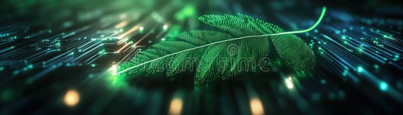 Green Leaf on Digital Background, a Concept of Nature and Technology ...