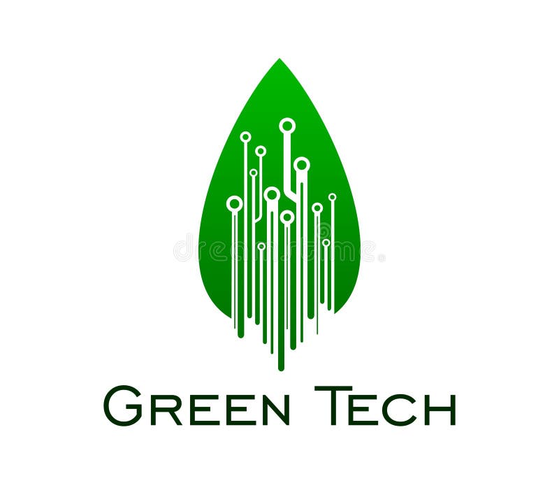 Green Leaf and Digital Tech Icon of Eco Technology Stock Illustration ...