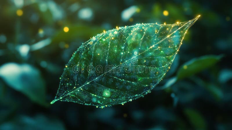 Green Leaf Dissolving into Digital Pixels Illustrates the Fusion of ...