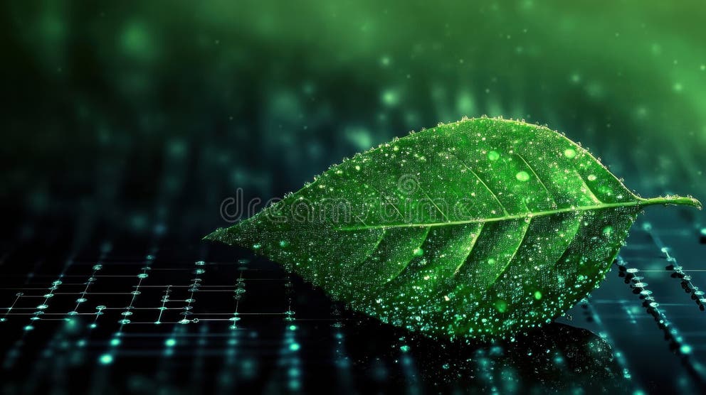 Green Leaf Dissolving into Digital Pixels Showcases the Union of Nature ...