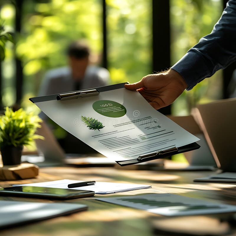 Green Leaf Document Display with Office Background and Natural Light ...