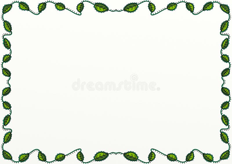 Green Leaf Doodle Page Border Decor Stock Illustration - Illustration ...